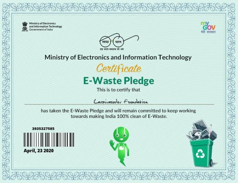 Certificates of our Pledge - Laxmivasudev Foundation